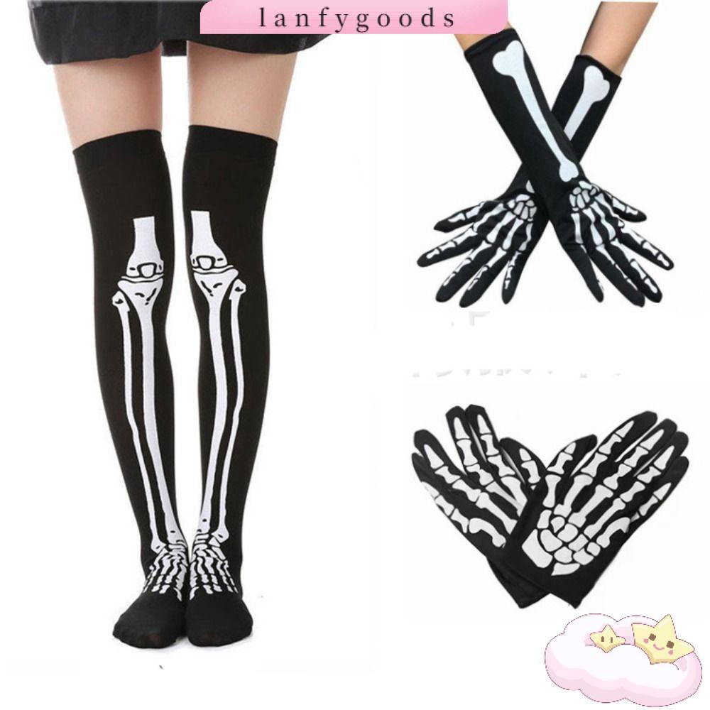 LANFYGOODS ถุงมือฮาโลวีน, Ghost Bone โพลีเอสเตอร์โครงกระดูกถุงมือยาว ...