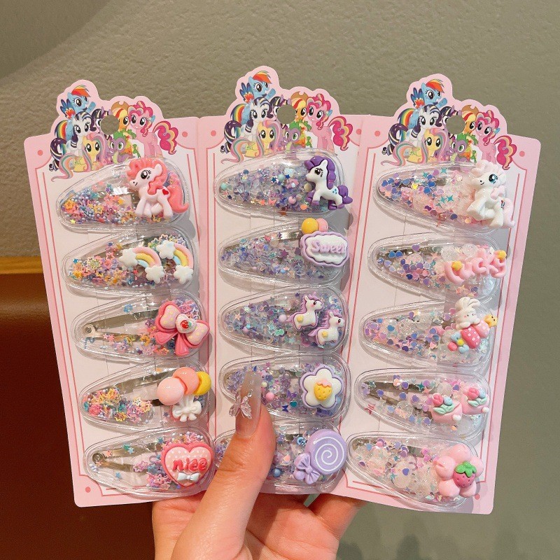 5 ชิ้นสาวน่ารัก My Little Pony Glitter BB คลิปด้านหลังหัวการ์ตูน ...