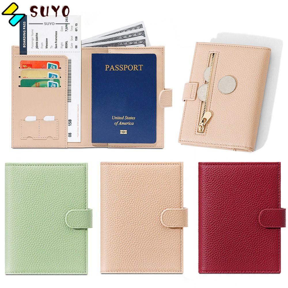 SUYO ปกหนังสือเดินทาง, ใบรับรอง PU RFID Passport Bag, อุปกรณ์พกพา กระเป๋าสตางค์ใส่เหรียญมัลติฟั ...