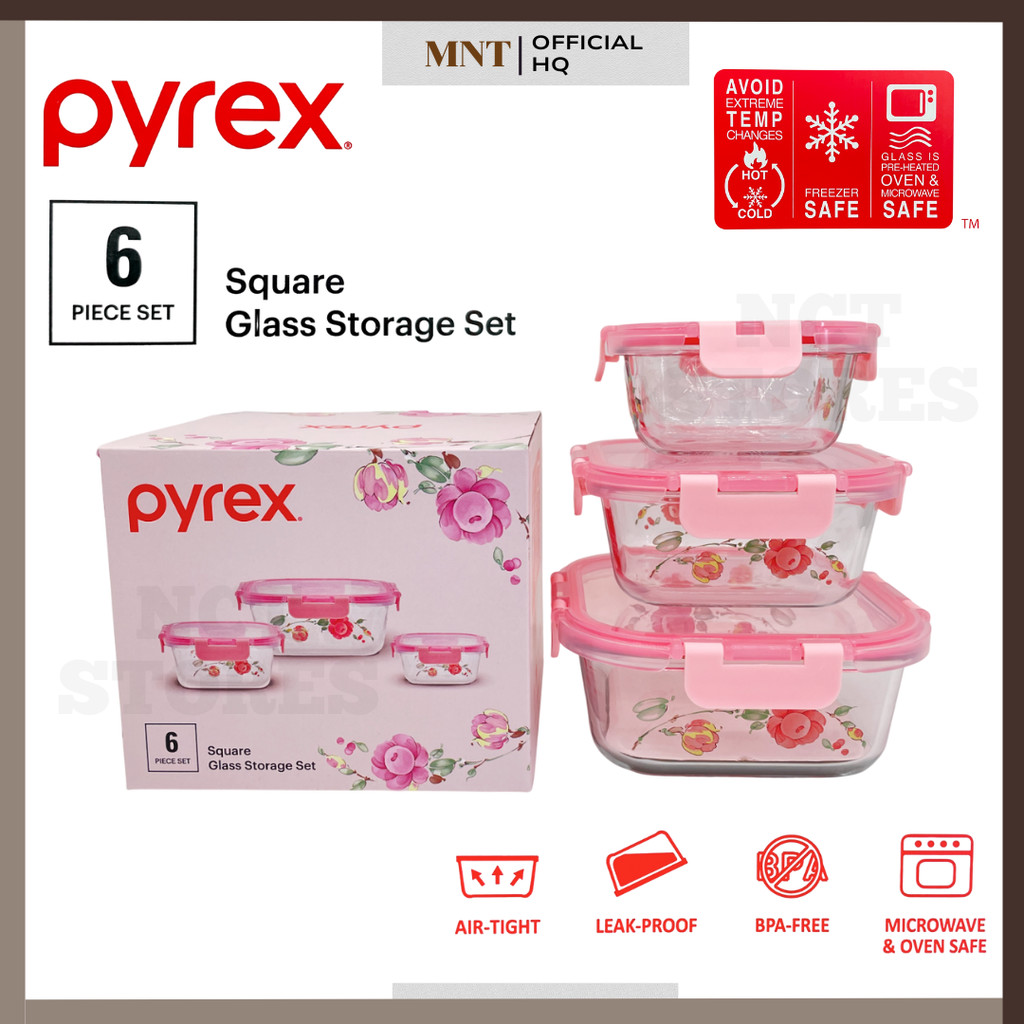 ชุดสําหรับจัดเก็บแก้ว Pyrex Country Rose– สี่เหลี่ยมผืนผ้า & Square ...