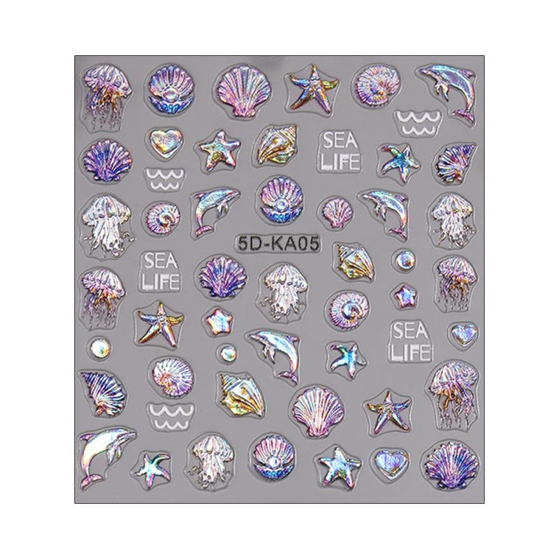 IFA นูนแมงกะพรุน Shell Ocean Nail Art สติกเกอร์กาว Marine Life Whale ...