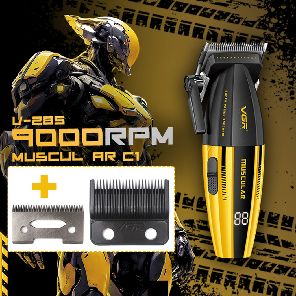 VGR V-285 ผู้ชายผม Clipper 9000RPM จอแสดงผล LED DLC ใบมีดไร้สายใบมีดเซรามิคเครื่องตัดผมมืออาชีพ ...