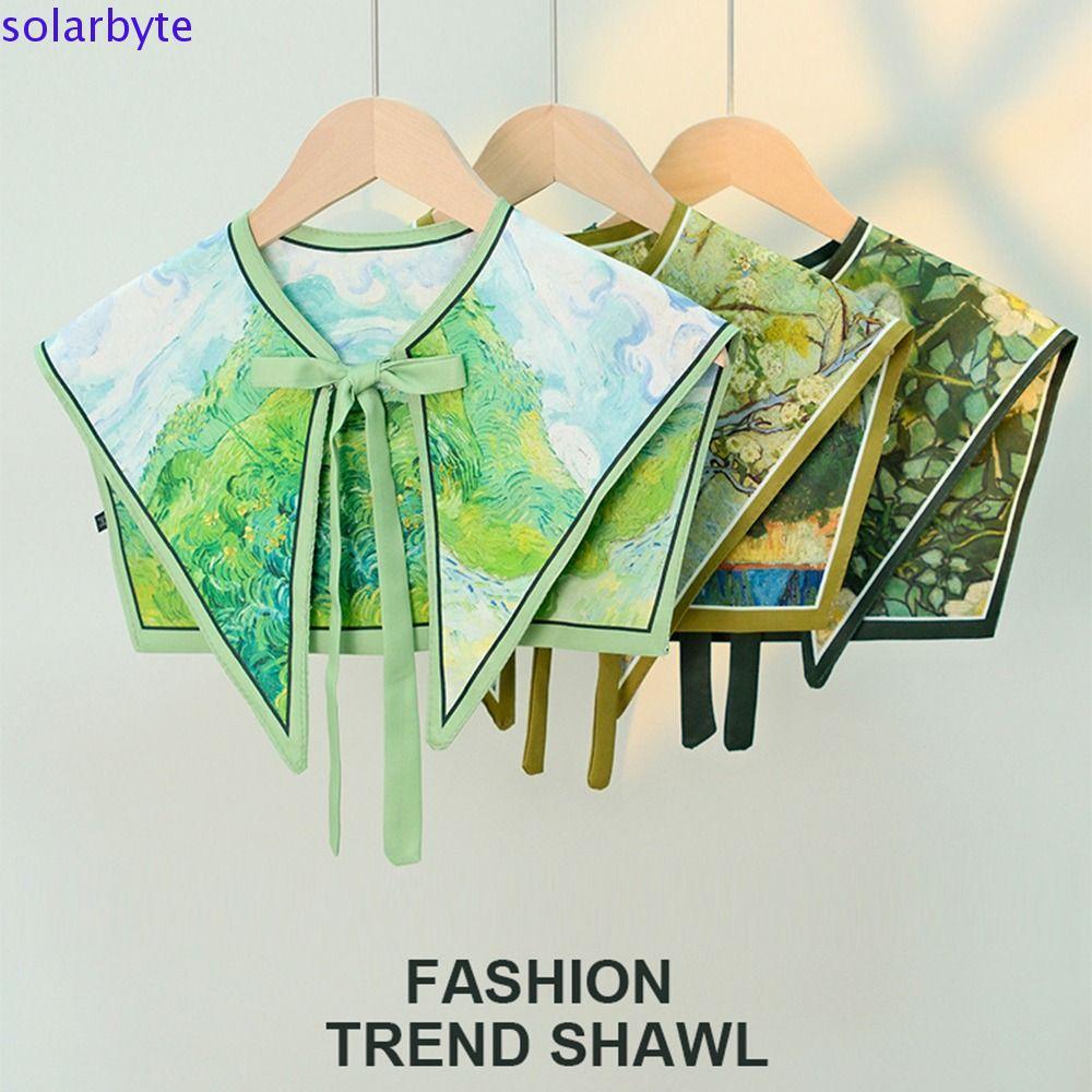 SOLARBYTE ผ้าคลุมไหล่คอปกปลอม, Lace Up ภาพวาดสีน้ํามันพิมพ์ปลอม Capelet, แฟชั่นตกแต่ง Vintage ...