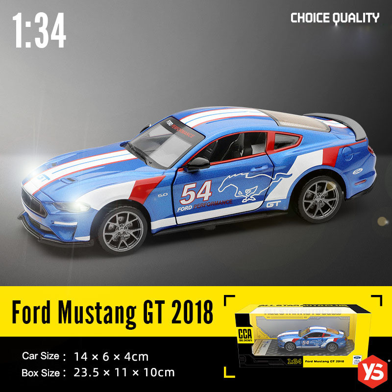 1:34 Scale Ford Mustang GT 2018 โมเดลรถเหล็กยานพาหนะตัวถังโลหะผสมพร้อม ...