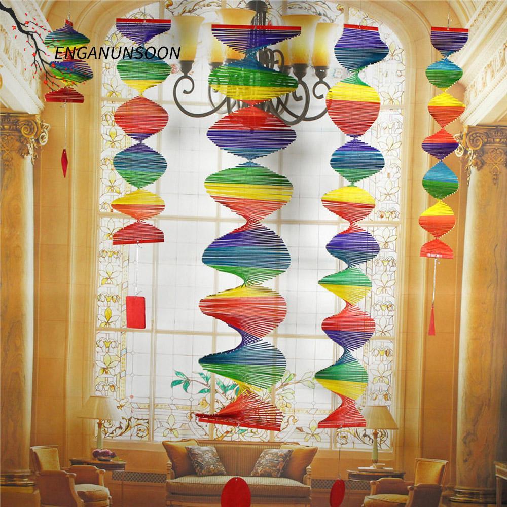 ENGANUNSOON สีผสมในร่มและกลางแจ้งตกแต่งบ้านสีรุ้งไม้ไผ่ลมตีระฆัง ...