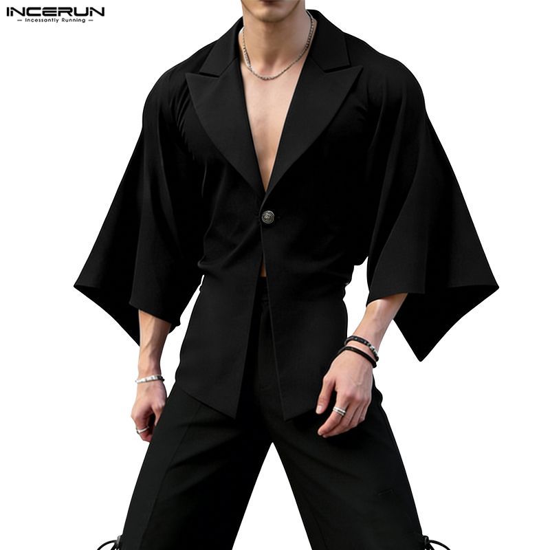 INCERUN ผู้ชาย เสื้อลำลองสไตล์เกาหลี High-End Lapel Flare Sleeve และ ...