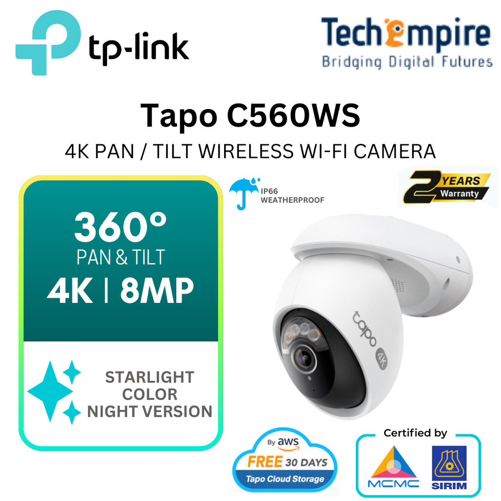 TP-Link Tapo C560WS 4K 8MP Outdoor Pan/Tilt Wi-Fi Camera AI Person/Pet ...