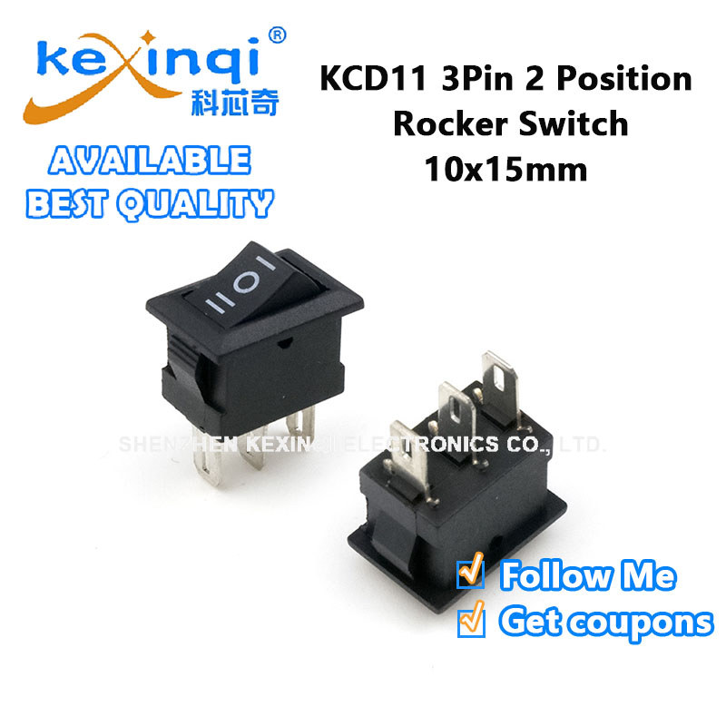 (5 ชิ้น) KCD11 สวิตช์ปุ่ม 10x15 มม.3Pin 2 ตําแหน่ง 3A 250V ON-OFF ...