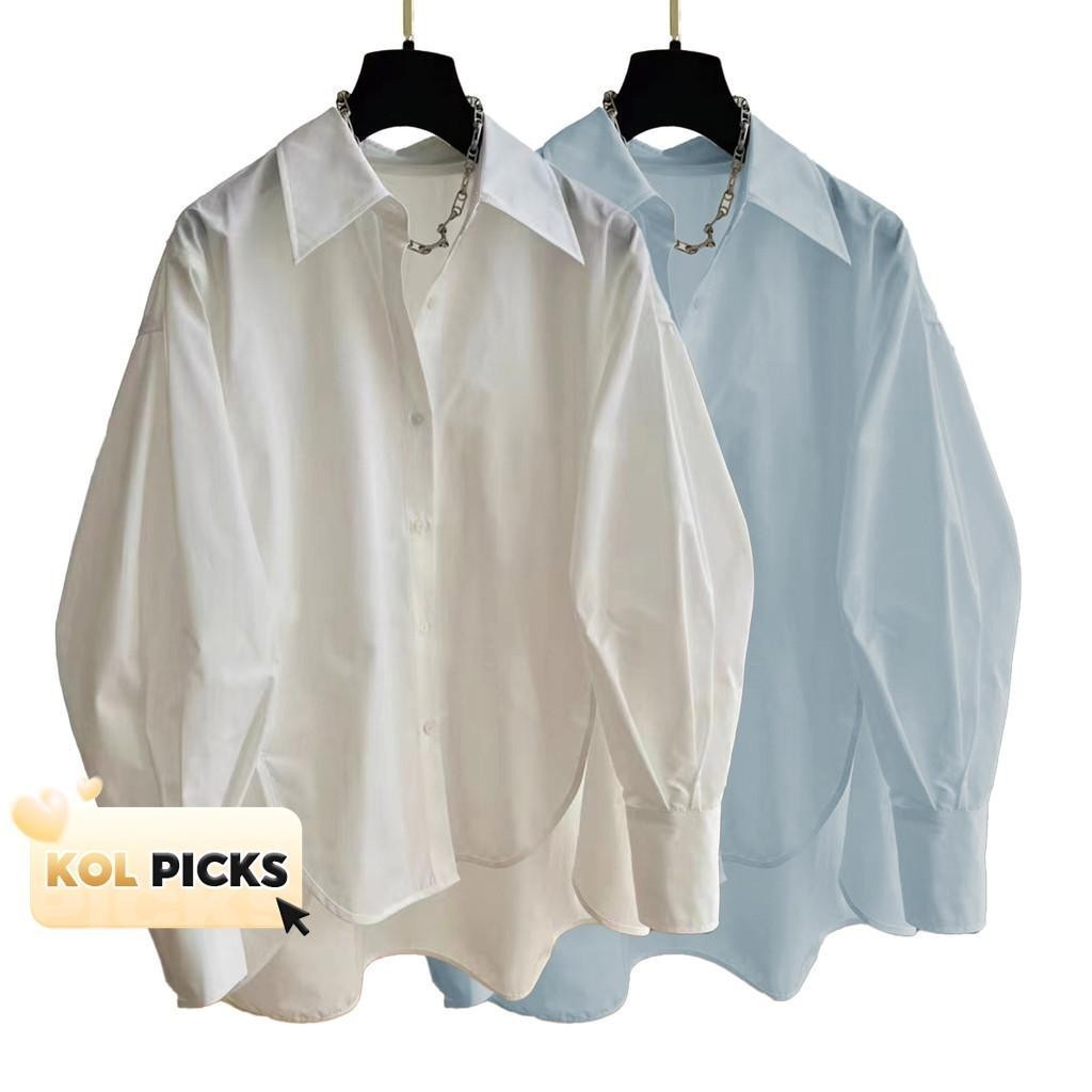 (KOL‘s pick) Lovito เสื้อเบลาส์ผู้หญิง อสมมาตร กระดุมด้านหน้า สีพื้น ...