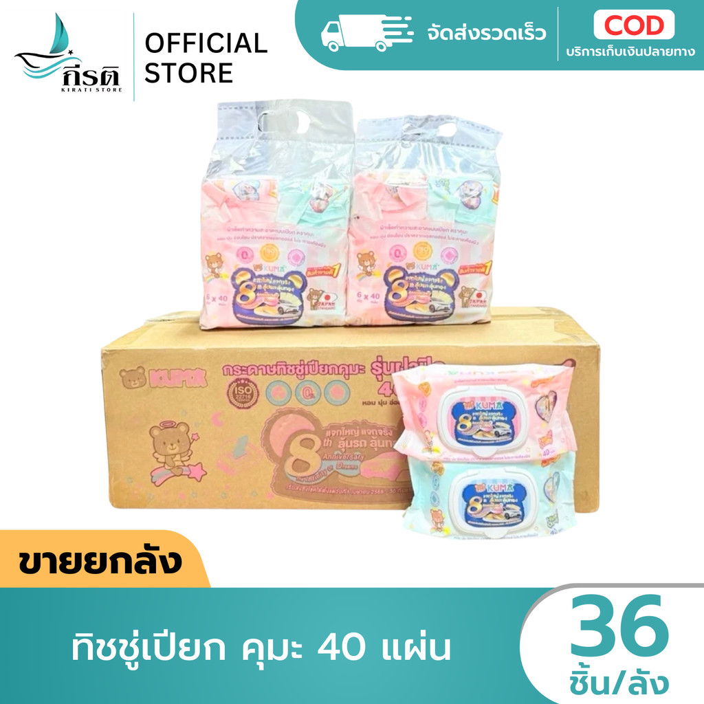 ทิชชู่เปียก คุมะ 40 แผ่น 1X36 ชิ้น (ขายยกลัง) | Shopee Thailand