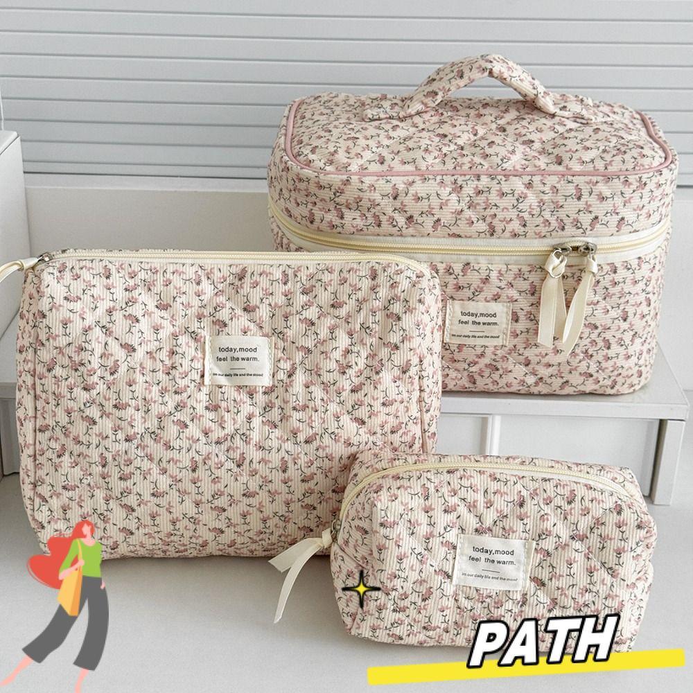 PATH กระเป๋าแต่งหน้าลายดอกไม้, Corduroy ความจุขนาดใหญ่เครื่องสําอางความ ...