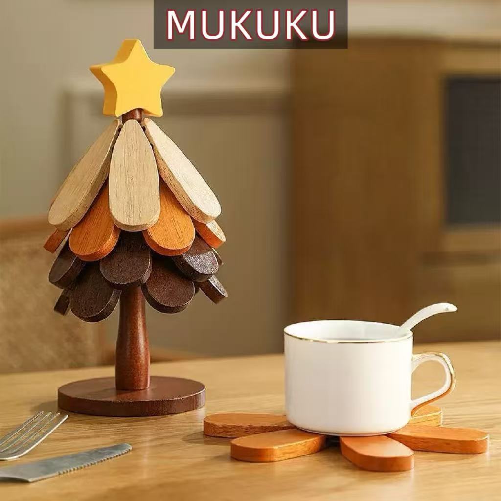 MUKUKU ที่รองแก้ว แผ่นไม้รองจาน จานรองแก้ว จานรองแก้วต้นคริสต์มาส ไม้ ...