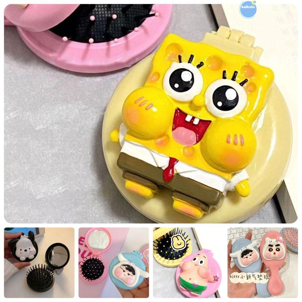COOLSO การ์ตูนมินิแปรงผม, 2 In 1 แบบพกพานวดหวี, น่ารัก Spongebob Shin ...