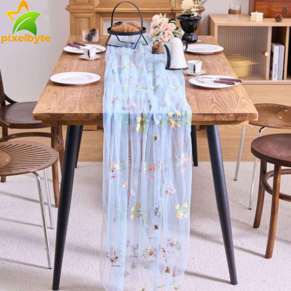 PIXELBYTE Lace Tulle Runner, French Pastoral สไตล์แถบยาวปักดอกไม้ลูกไม้ ...