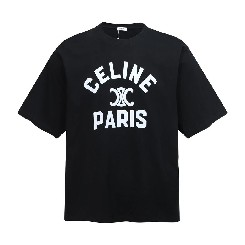 Top Celine Chest Arc de Triomphe ปักลายโลโก้รอบคอมีกระดูกยื่นแขนครึ่ง ...