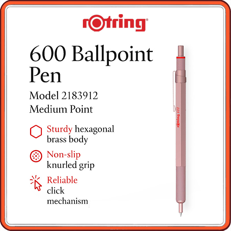 rOtring Ballpoint Pen 600 Rose Gold Medium Point Oil-Based with Gift ...