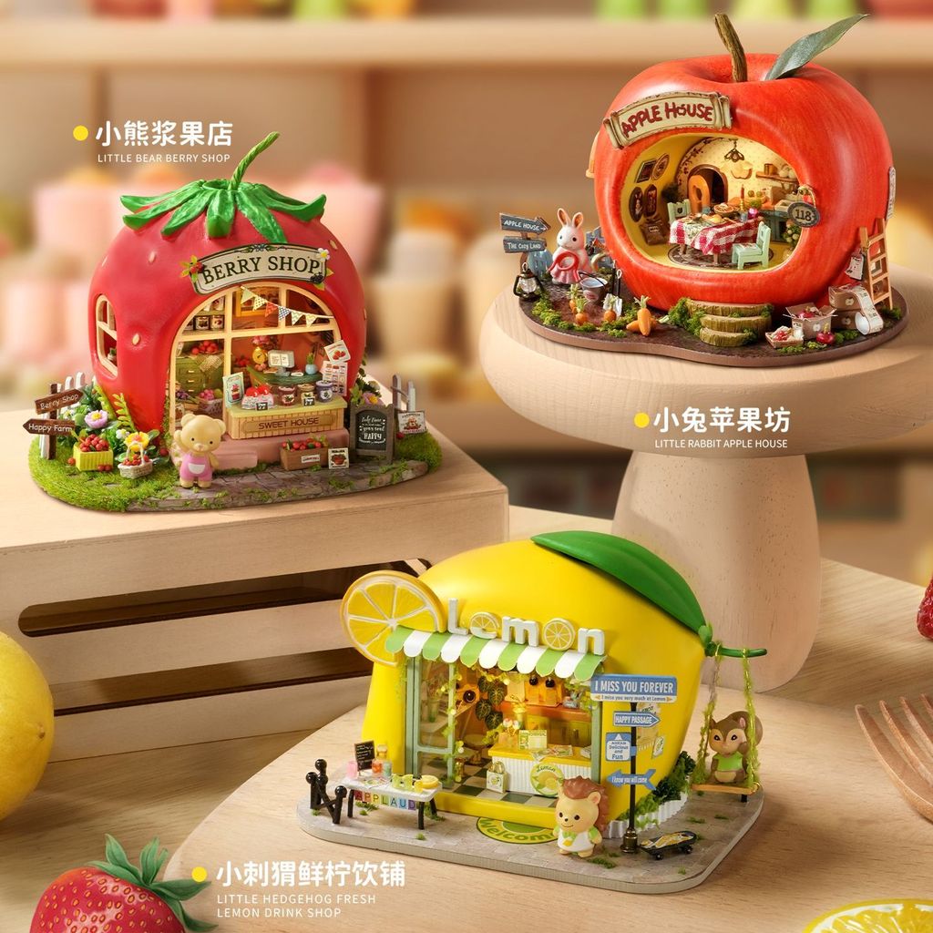 Qiyi diy Hut Fruit Town Theme Mini Hand-Assemped รุ่นบ้านหลังเล็ก ...