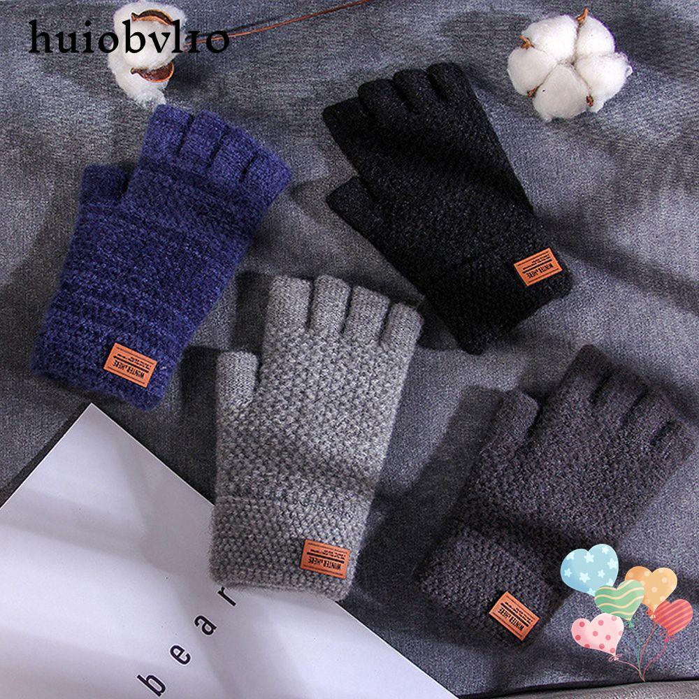 HUIOBVLTH Half Finger Mittens Writting Office Elastic หนาถัก Alpaca ขน ...