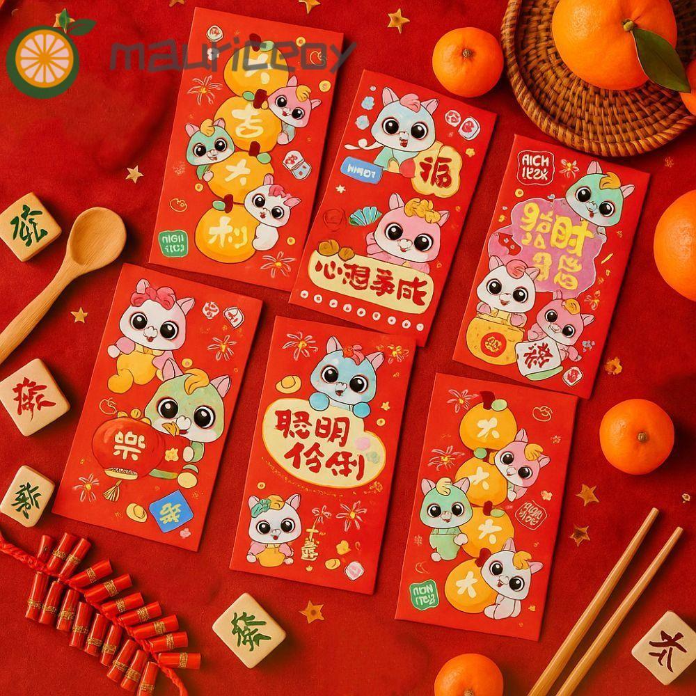 มาURICEOYA 6ชิ้น2026ปีใหม่ซองจดหมายสีแดง,จีนการ์ตูนม้าปีซองเงิน,พรBless ...