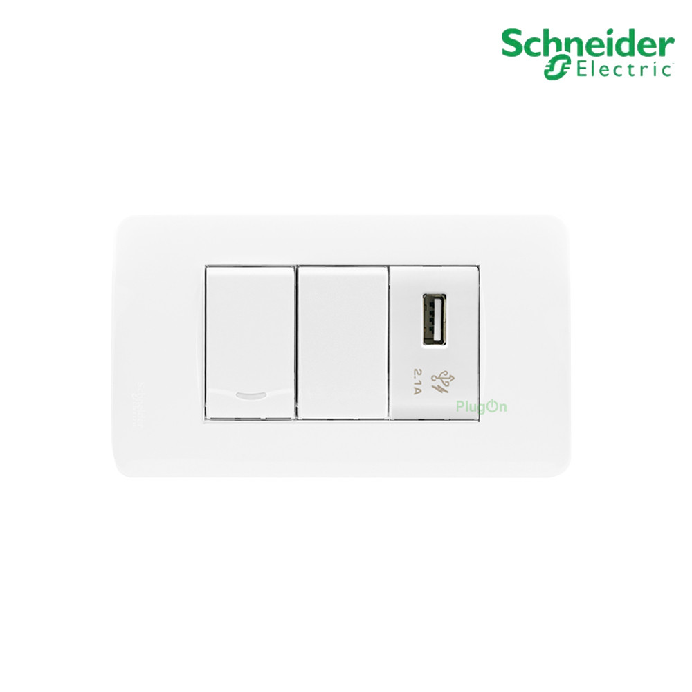 Schneider Electric ชุดสวิตช์ทางเดียว 1ช่อง + เต้ารับ USB 2.1A 1ช่อง สี ...