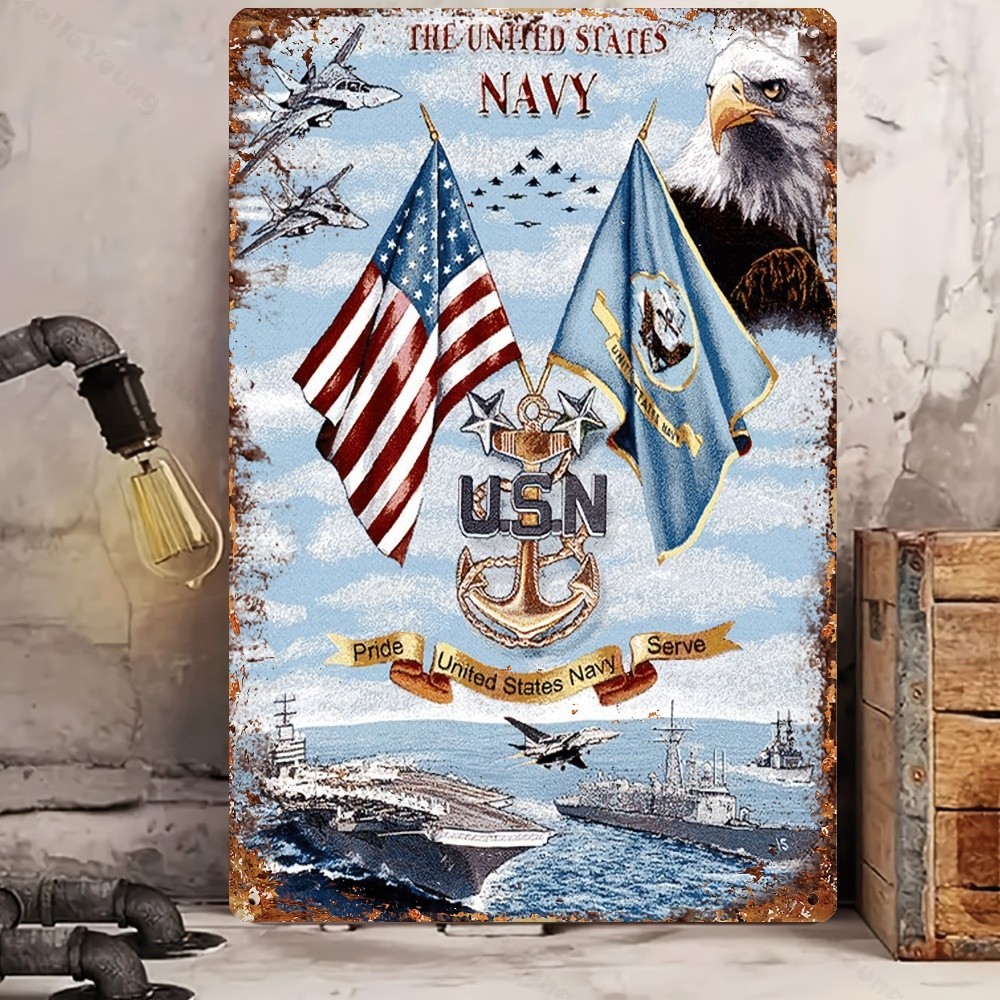 HELLOYOUNG Vintage Navy Metal Wall Art Patriotic Decor ของขวัญพิธีขึ้น ...