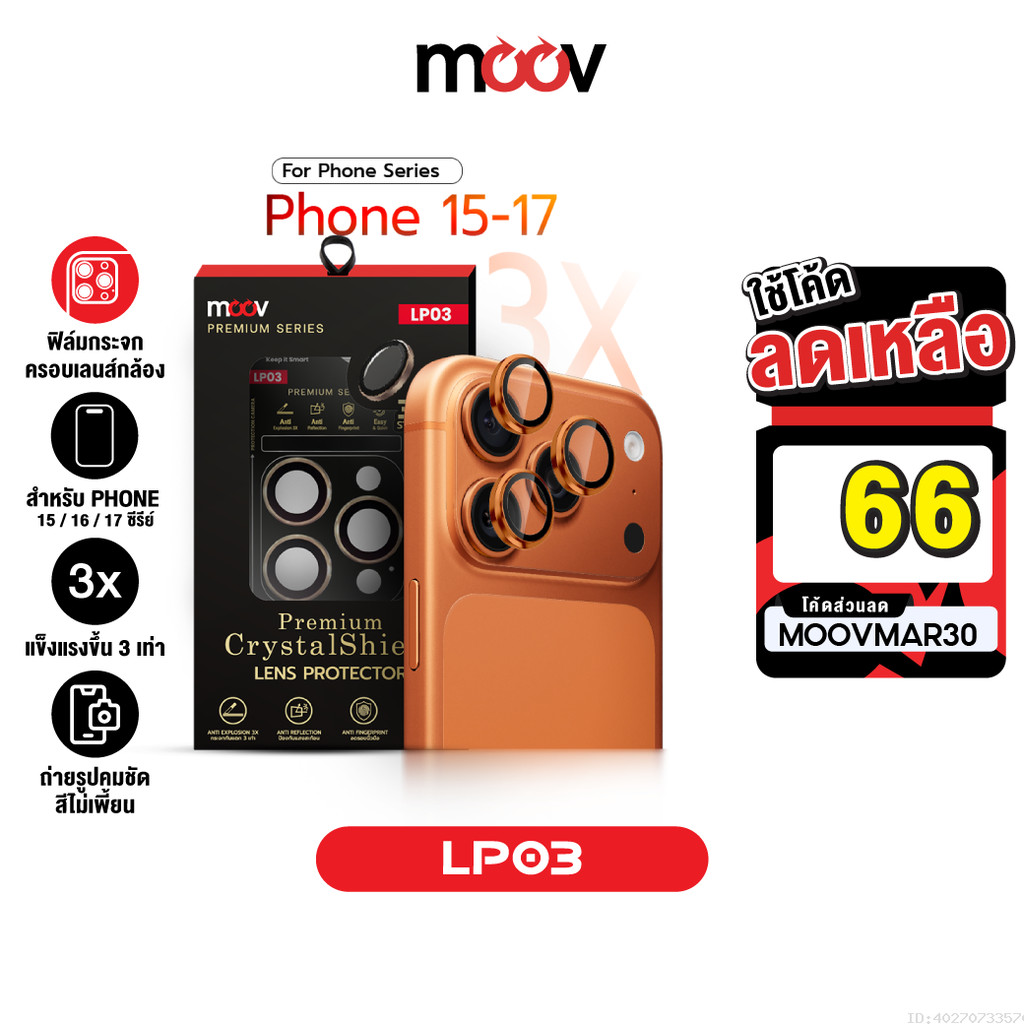 [66บ.โค้ดคุ้ม] Moov LP03 ฟิล์มกล้อง For iPhone 17 Pro Max 17 Air 17e 16 ...