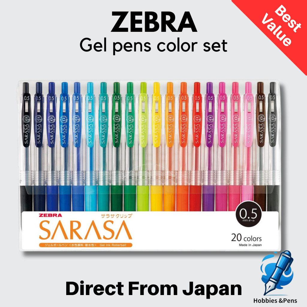 Zebra Sarasa Clip Gel Ballpoint Pens Smooth Writing 0.5mm Tip 20 Colors ...