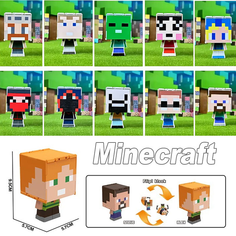 ตุ๊กตาพลิกสองด้าน Minecraft Steve Alex Creeper Zombie‌ เคลื่อนย้ายได้ ...