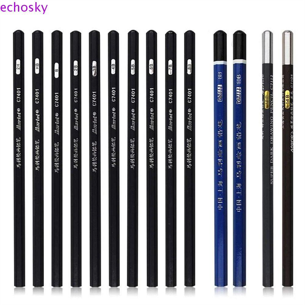 ECHOSKY 12 ชิ้น Sketch ดินสอ Art นักเรียน Professional 3B 4B 5B 6B Hard ...