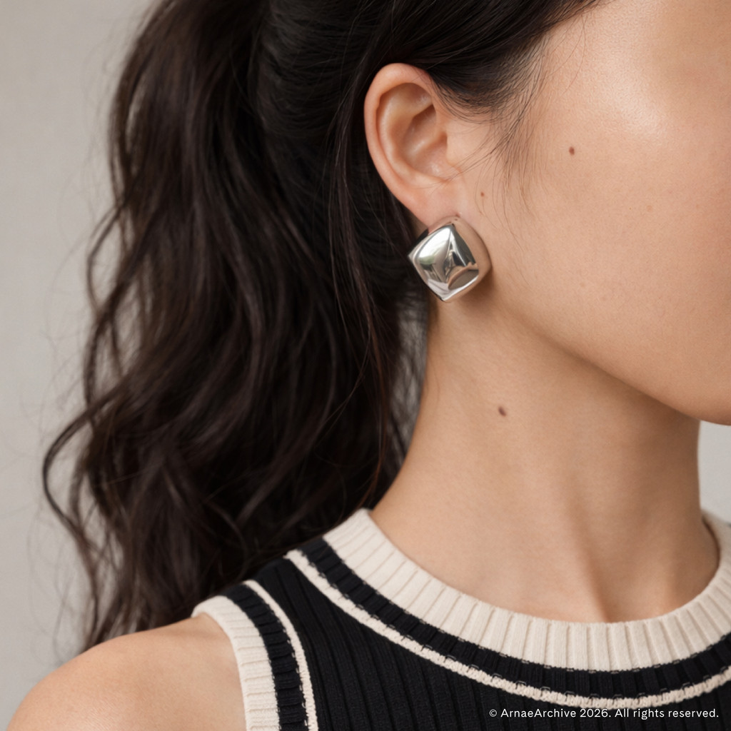 Arnae Archive Cube Block ต่างหู Unisex สแตนเลสพรีเมี่ยม Anti-Rust Hoop ...