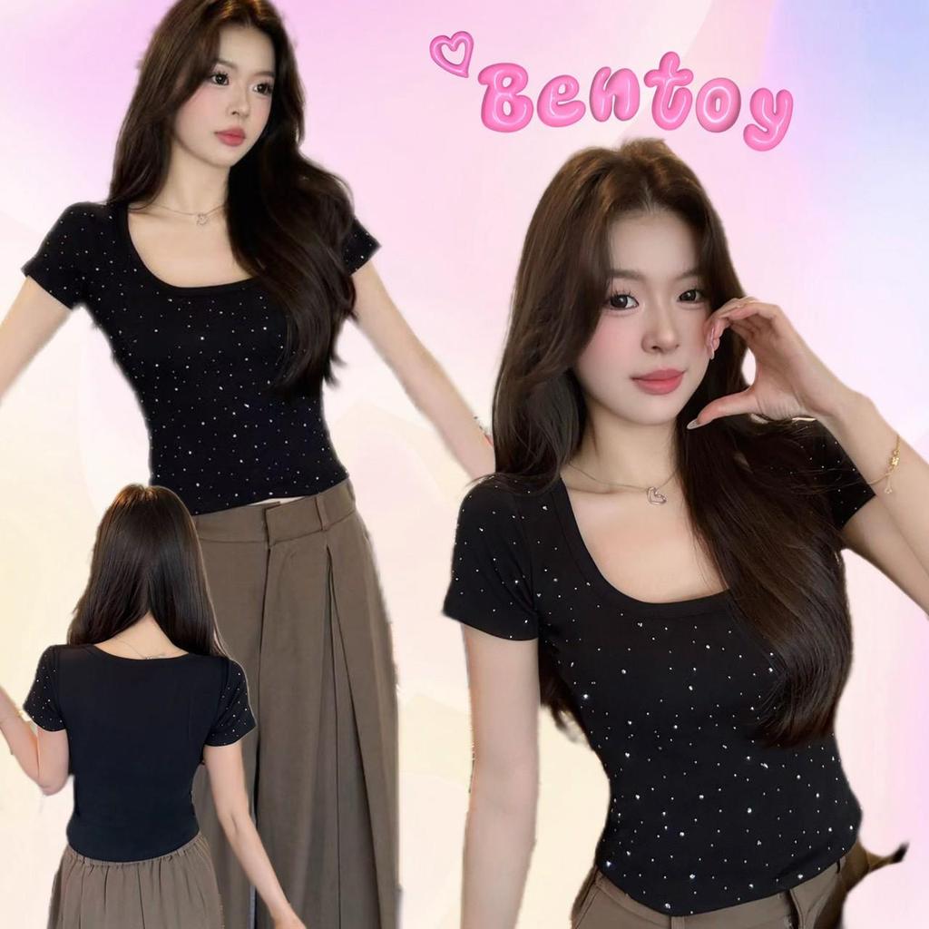 Bentoy (7632)เสื้อยืด ฟองน้ำในตัว ขอยู แขนสั้น รัดรูป ติดเพชรสะท้านแสง ...