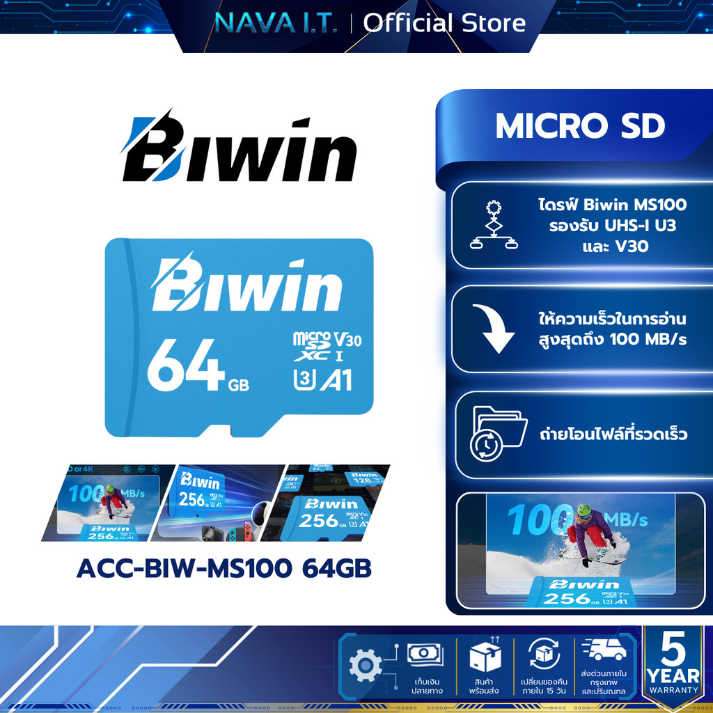 BIWIN MICRO SD (ไมโครเอสดีการ์ด) MS100 64GB (ACC-BIW-MS100 64GB ...