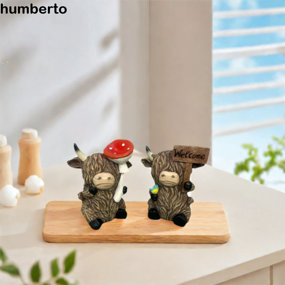 HUMBERTO Highland Yak Sign ตุ๊กตา, รูปปั้นวัวการ์ตูนน่ารัก, ตลกเรซิ่น ...
