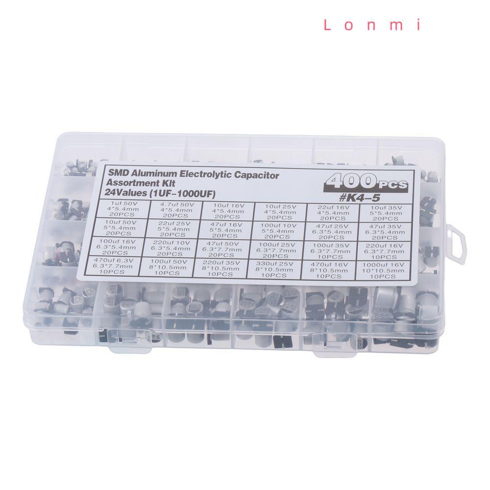 LONMI ตัวเก็บประจุไฟฟ้า 400 ชิ้น, ความถี่ต่ํา SMD Bypass, อลูมิเนียม ...