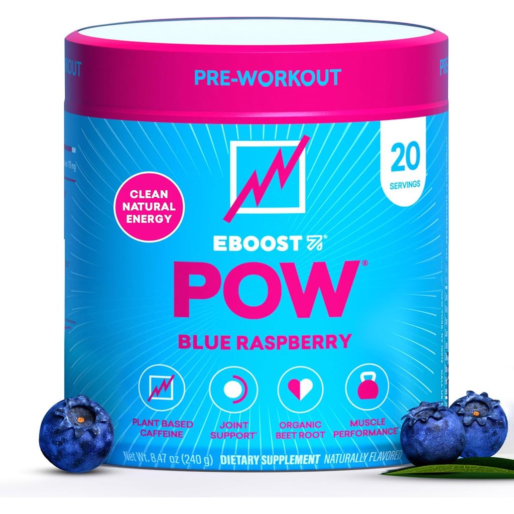 EBOOST POW Natural Pre Workout Powder – 20 เสิร์ฟ - Blue Raspberry - A ...