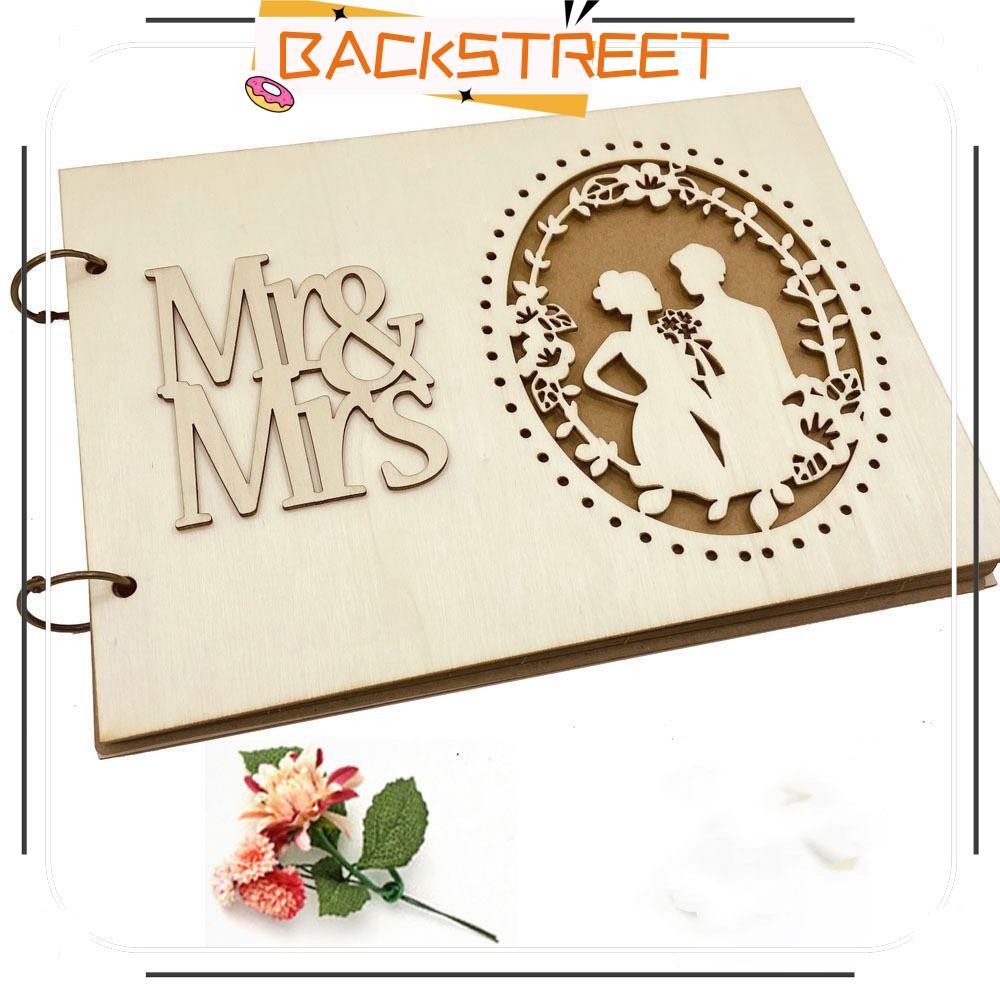 BACKSTAGE Guest Book, 27*19 CM Wood Wedding Guest Book,ประณีตธรรมชาติสี ...