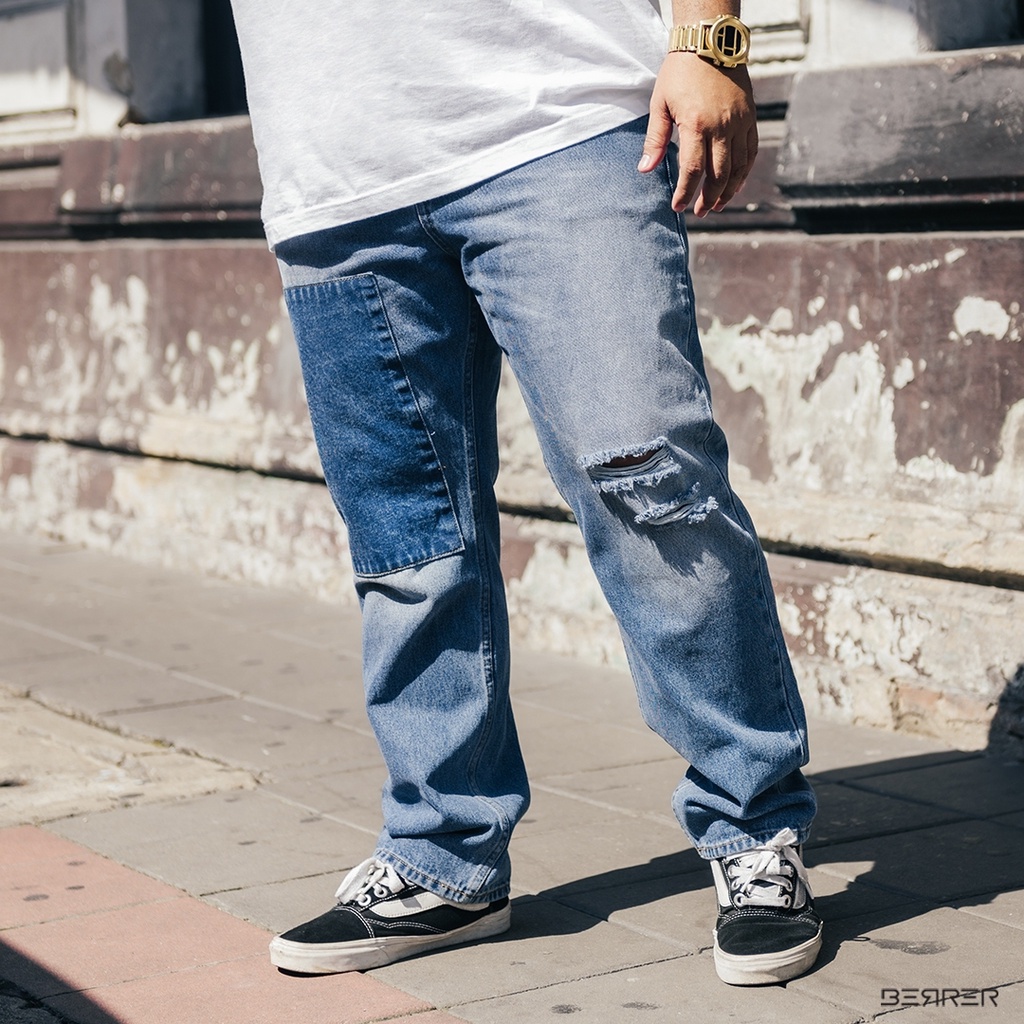 กางเกงยีนส์ขายาวฟอกขาด ไซซ์ใหญ่ (มี 2 แบบ) [BERRER OFFICIAL STORE] | Shopee Thailand