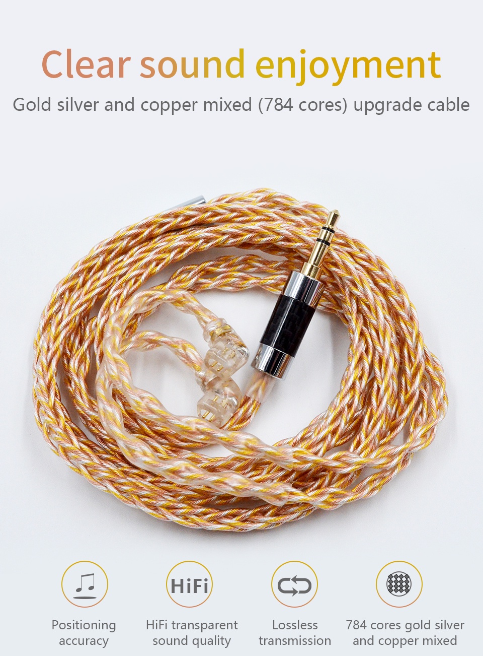 KZ Earphones Cable 8 Core Gold Silver Copper Mixed Upgrade Cable 2Pin 3 ...