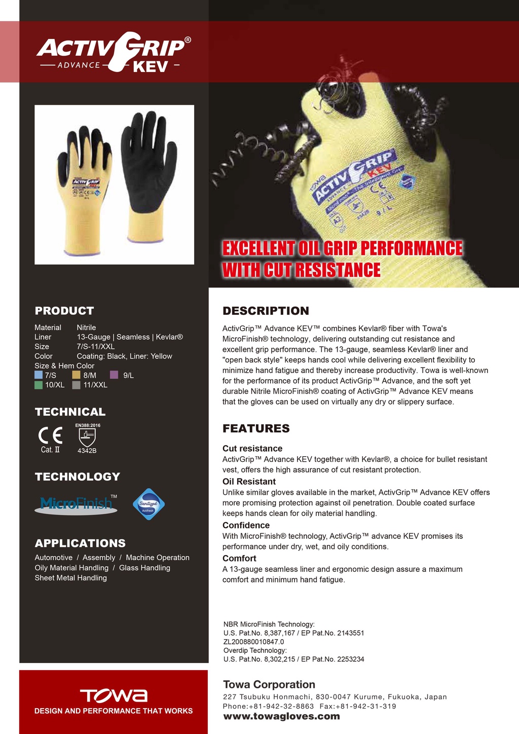 TOWA ActivGrip Advance KEV 591(1 คู่)ถุงมือถักเคฟล่าร์เคลือบไนไตร | กันความร้อน | กันการบาดเฉือน ...