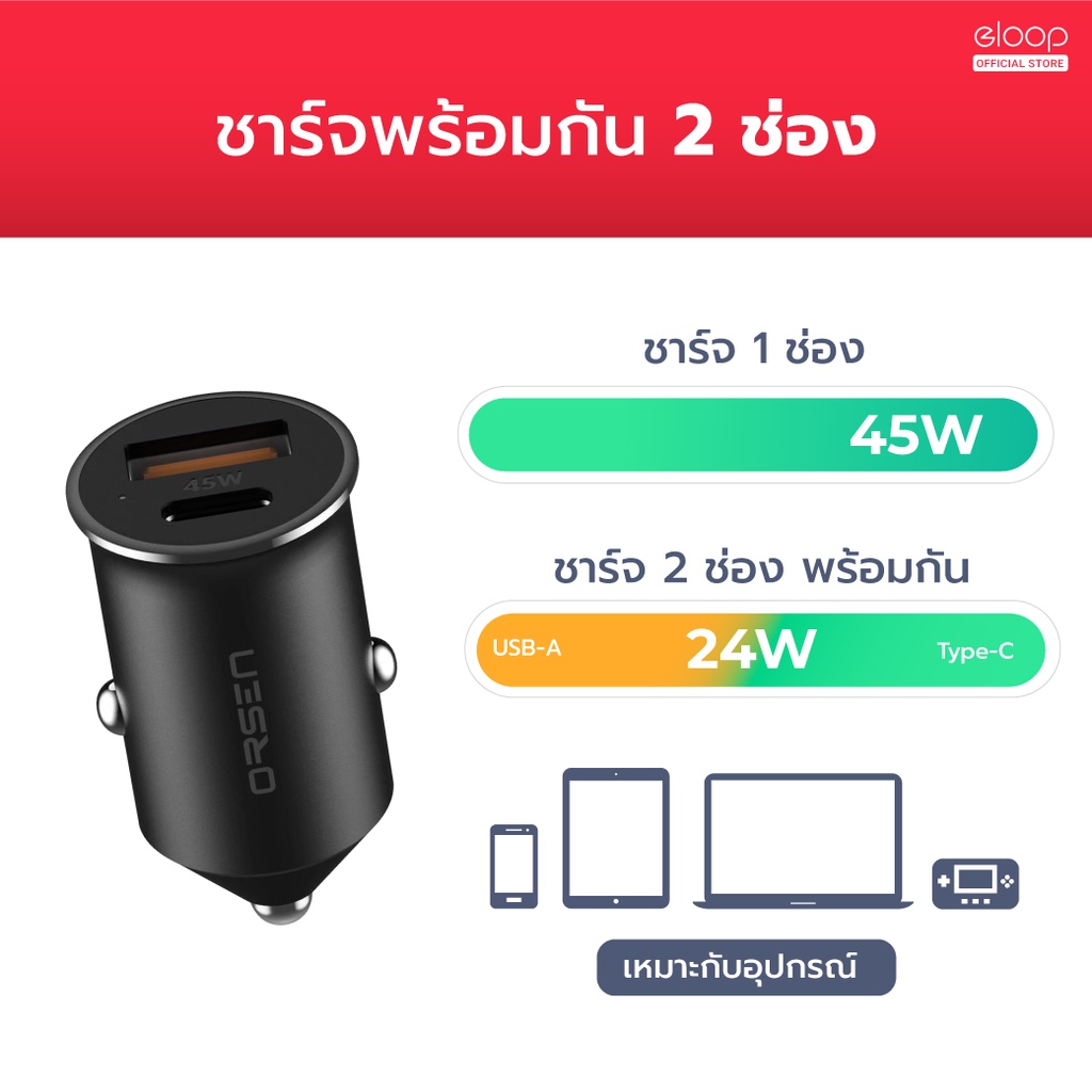 [159บ ช้อปสาด] Orsen C8 Mini Car Charger 45w ที่ชาร์จในรถ Type C หัวชาร์จในรถ รองรับ Pd Qc 4 0