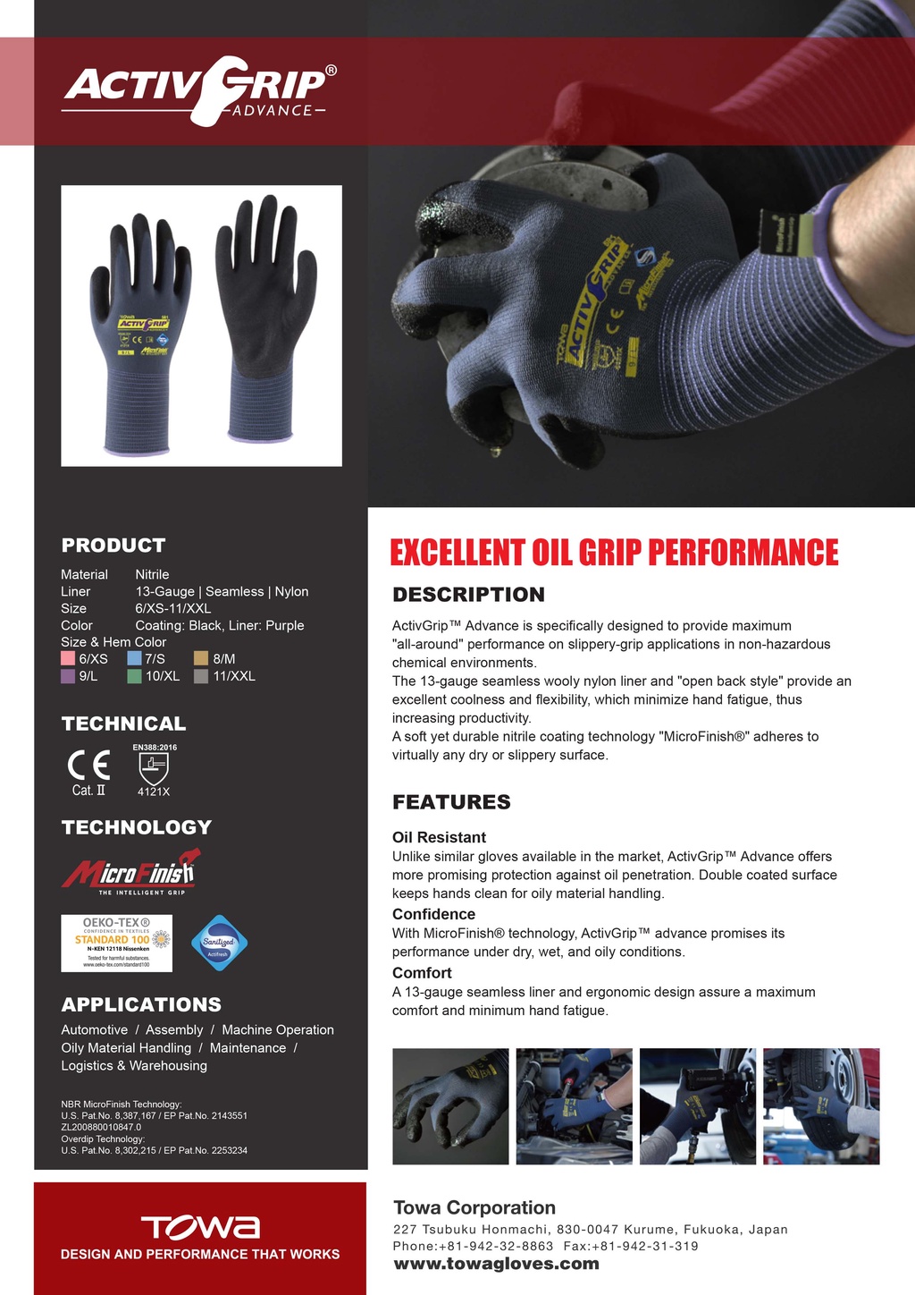 TOWA ActivGrip Advance 581 ถุงมือถักเคลือบไนไตร | สัมผัสน้ำมัน | กันลื่น | งานDIY | Shopee Thailand