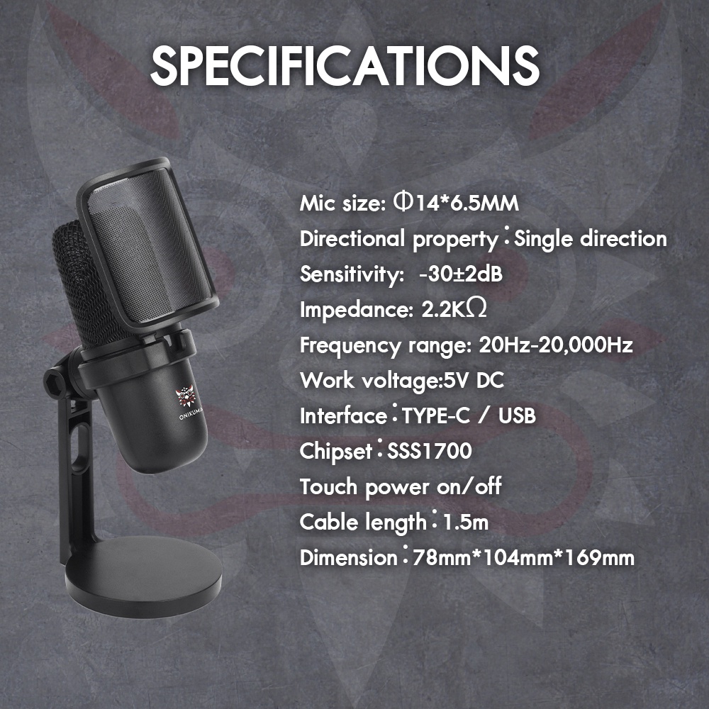 ONIKUMA HOKO USB MICROPHONE ไมโครโฟนตั้งโต๊ะมีสาย สตรีมมิ่ง เล่นเกม พอด ...