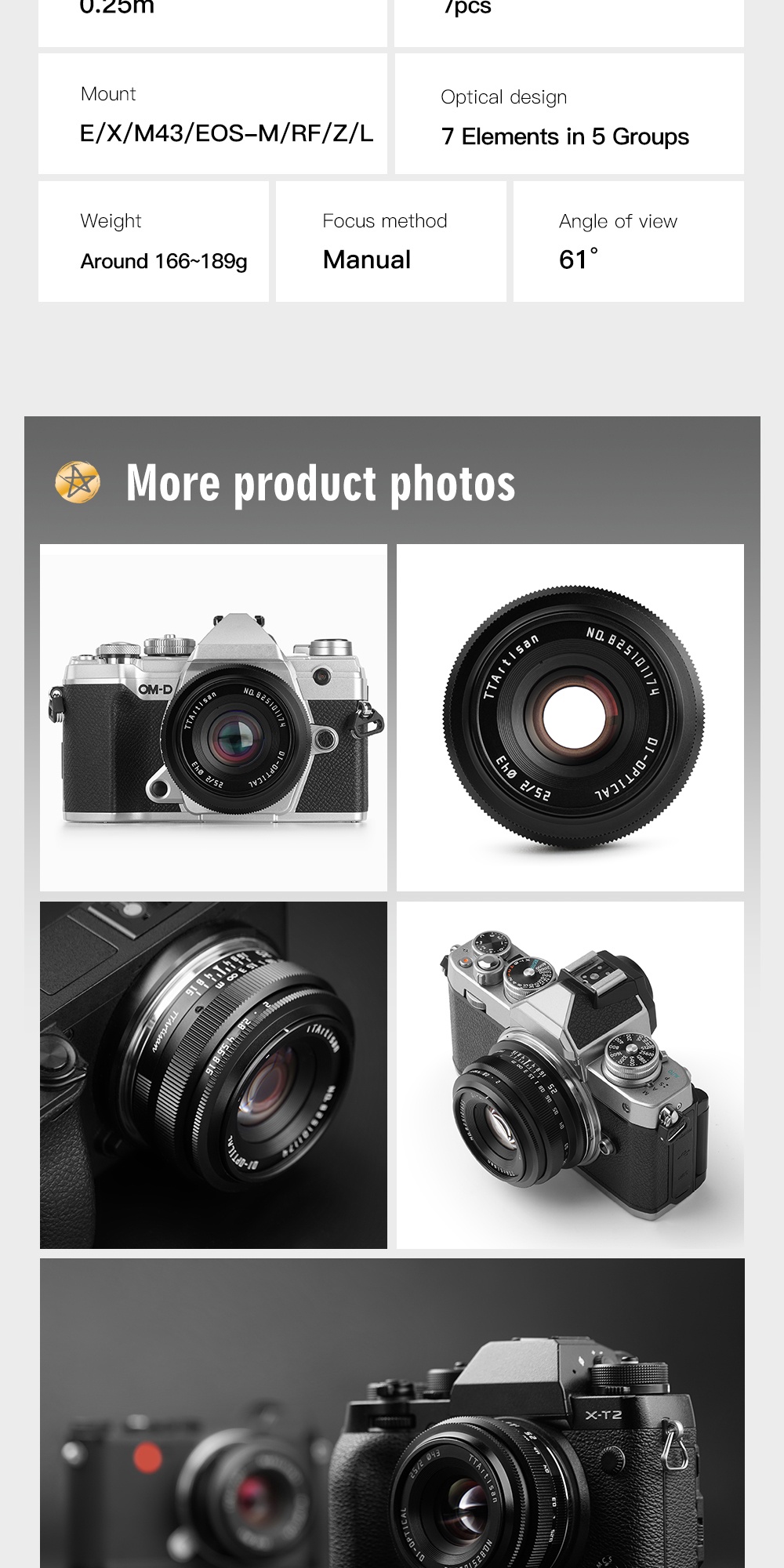 Ttartisan เลนส์กล้อง 25 มม. F2 สําหรับ Sony E Mount a6400 Fujifilm XA XT4 XT30 Canon M50 R7 R10 ...