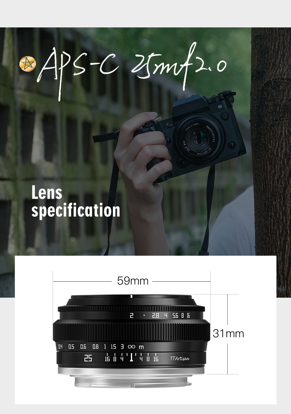 Ttartisan เลนส์กล้อง 25 มม. F2 สําหรับ Sony E Mount a6400 Fujifilm XA XT4 XT30 Canon M50 R7 R10 ...