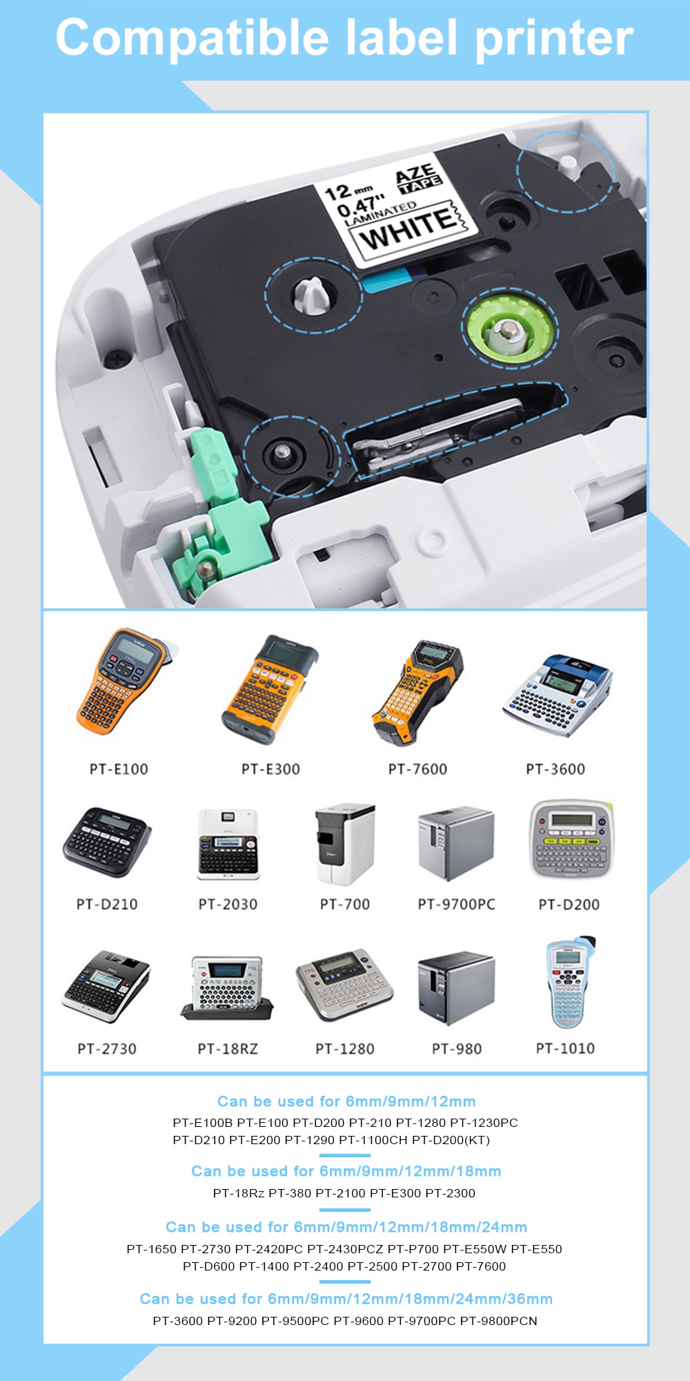 เทปฉลาก Tze-231 20 สี Tze Pt-631 สําหรับ Brother P Touch Tze231 Label ...