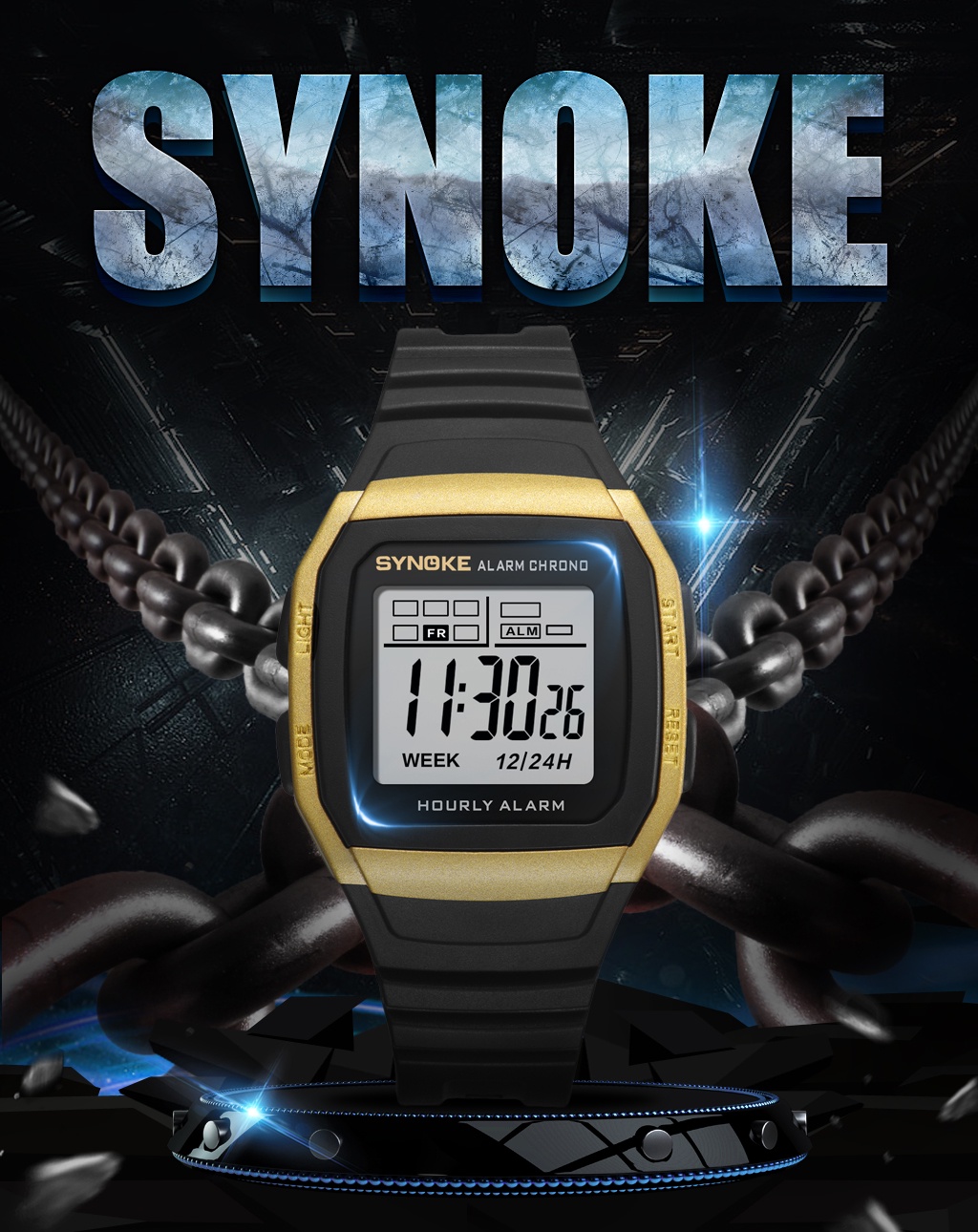 SYNOKE นาฬิกาข้อมือเป็นทางการ นาฬิกาข้อมือดิจิตอล LED สำหรับผู้ชาย นาฬิกาข้อมือ กันน้ำ นาฬิกา ...