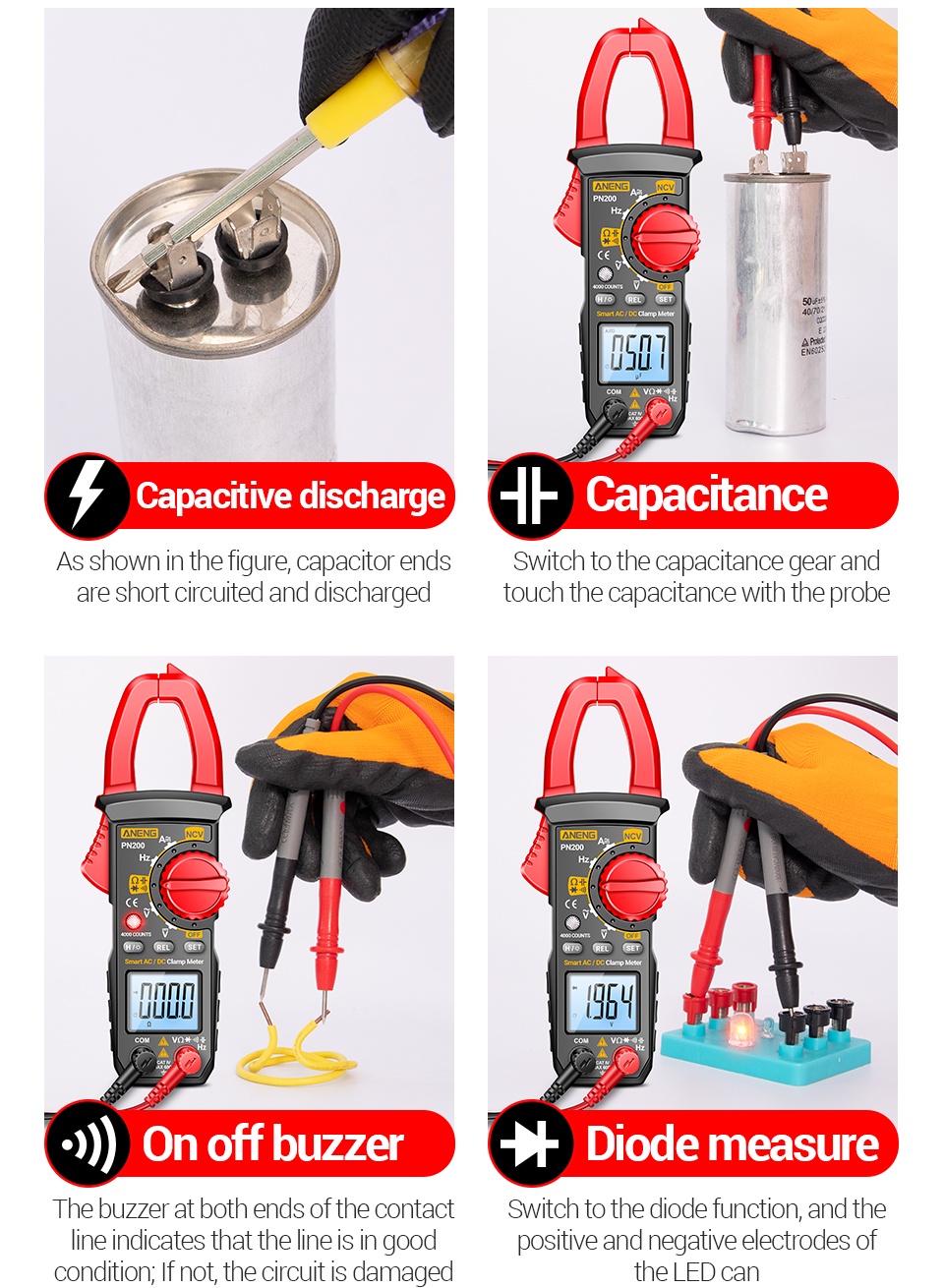 Aneng PN200 แคลมป์มิเตอร์ดิจิทัล DC/AC 600A กระแสไฟ 4000 นับ มัลติ ...