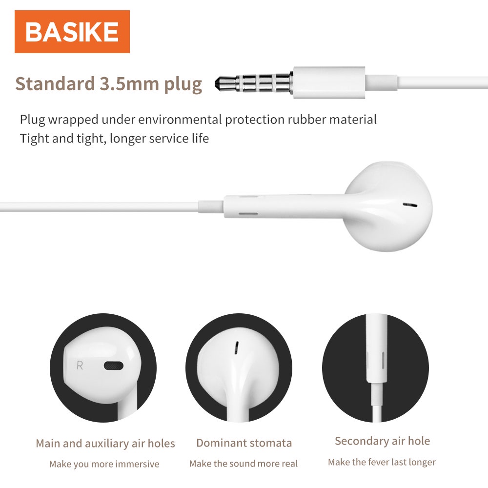 BASIKE หูฟัง Earphones Wired 3.5mm/Type C/iP หูฟังอินเอียร์ หูฟังเบส ...