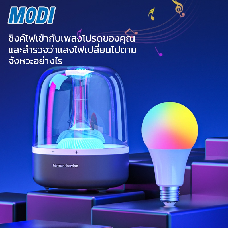 MODI หลอดไฟอัจฉริยะ 10W ขั้วE27 Smart LED Bulb ปรับได้16ล้านสี ควบคุม ...