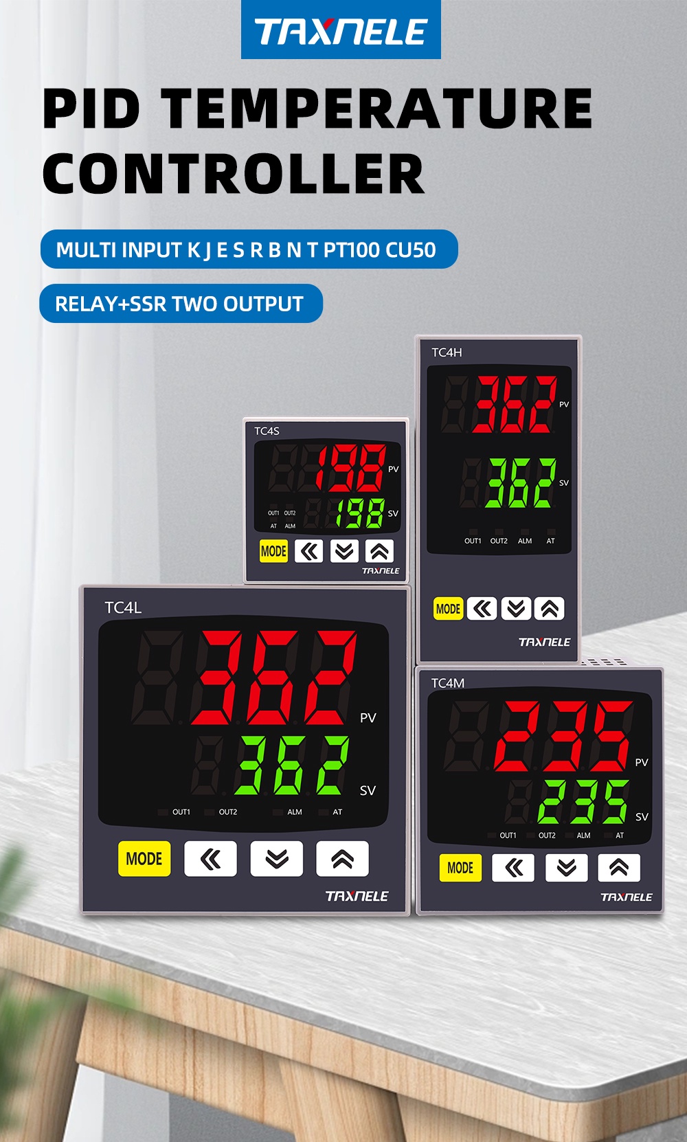 Taxnele Digital PID Thermostat อินพุตสากล TC4S TC4H TC4L TC4M เครื่องควบคุมอุณหภูมิ 220V ...